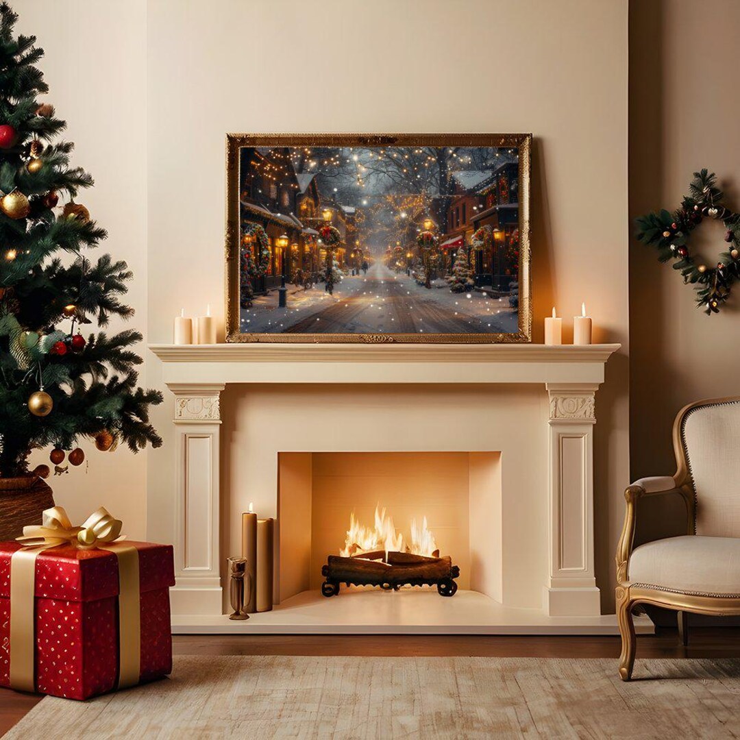Winter Wonderland Street Scene Wall Art, Snowy Village Canvas Print ...