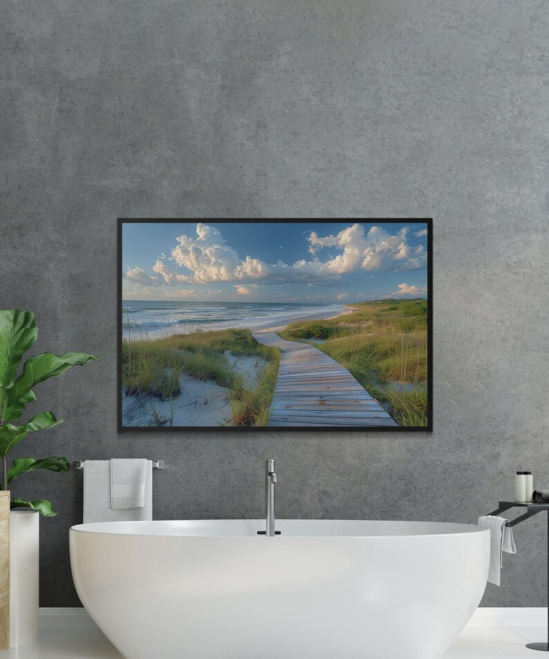 Coastal Beach Path Wall Art, Serene Ocean View Canvas, Tranquil Seaside ...