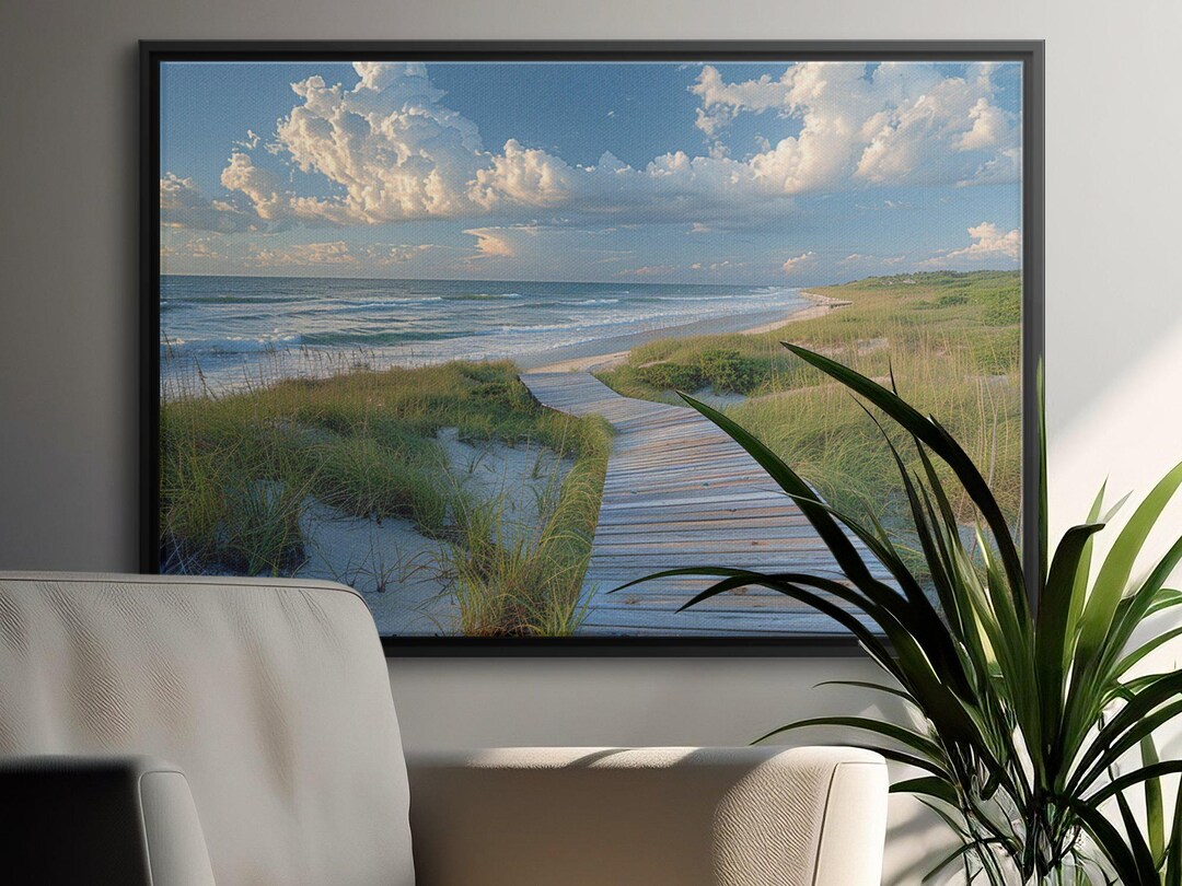 Coastal Beach Path Wall Art, Serene Ocean View Canvas, Tranquil Seaside ...