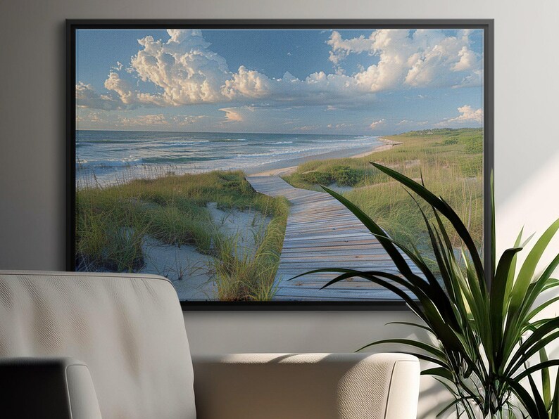Coastal Beach Path Wall Art, Serene Ocean View Canvas, Tranquil Seaside ...
