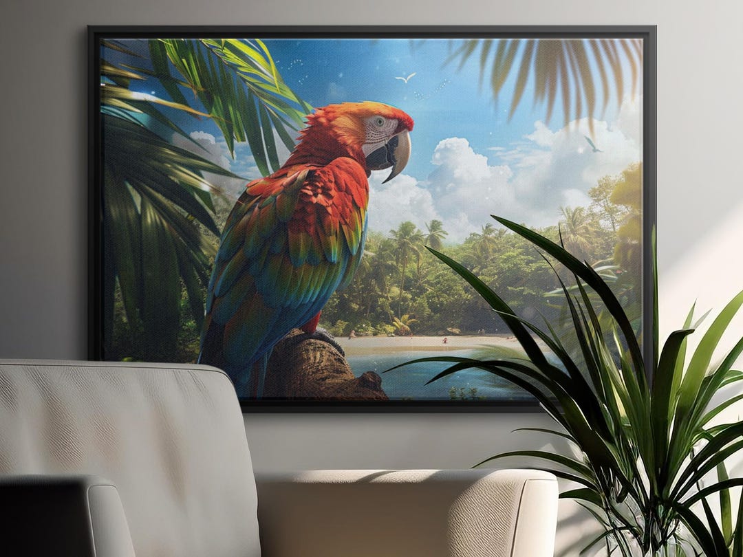 Tropical Parrot Wall Art, Colorful Parrot Print, Exotic Bird Art, Beach ...