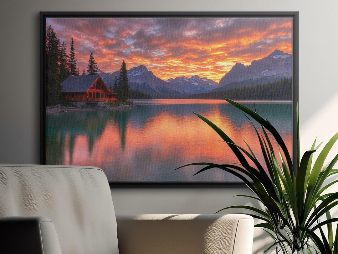 Scenic Mountain Lake Sunset, Cabin in Wilderness, Serene Lake House ...