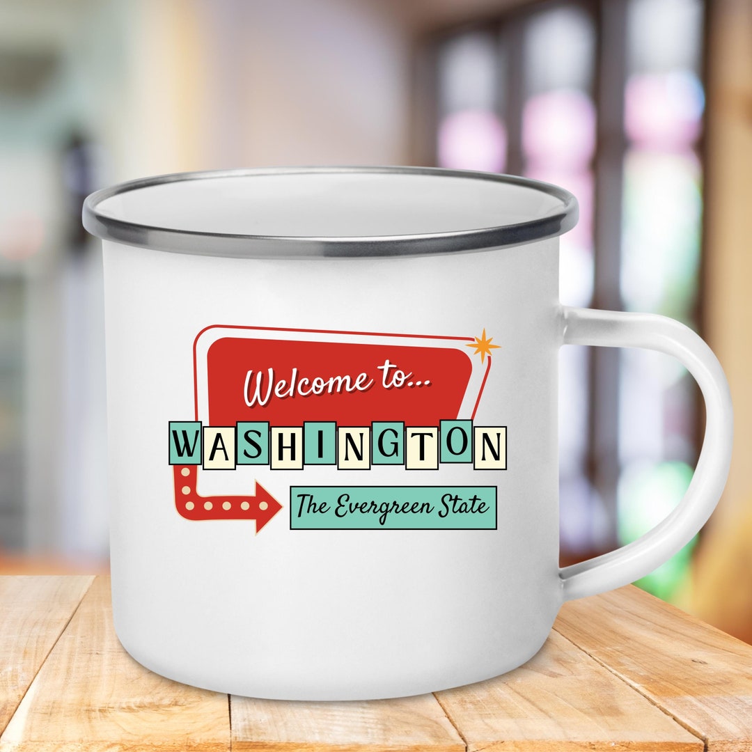 Vintage Welcome Diner Sign State of Washington Mug, 12oz White Enamel ...