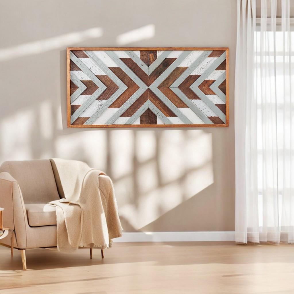 Large Reclaimed Wood Geometric Chevron Pattern Wall Art, Handcrafted ...
