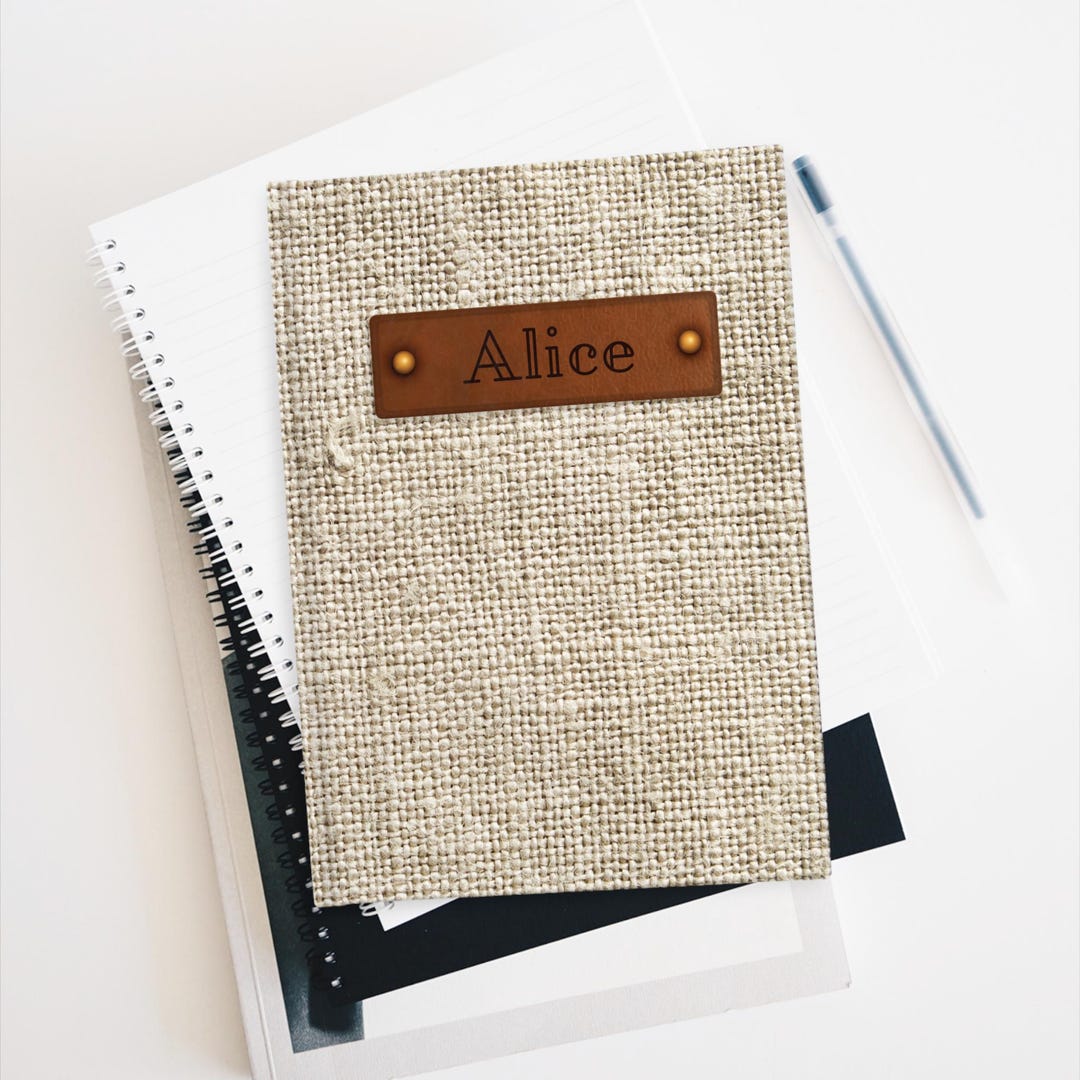 Natural Linen and Leather Name Plate All-over-print Hardcover Journal ...