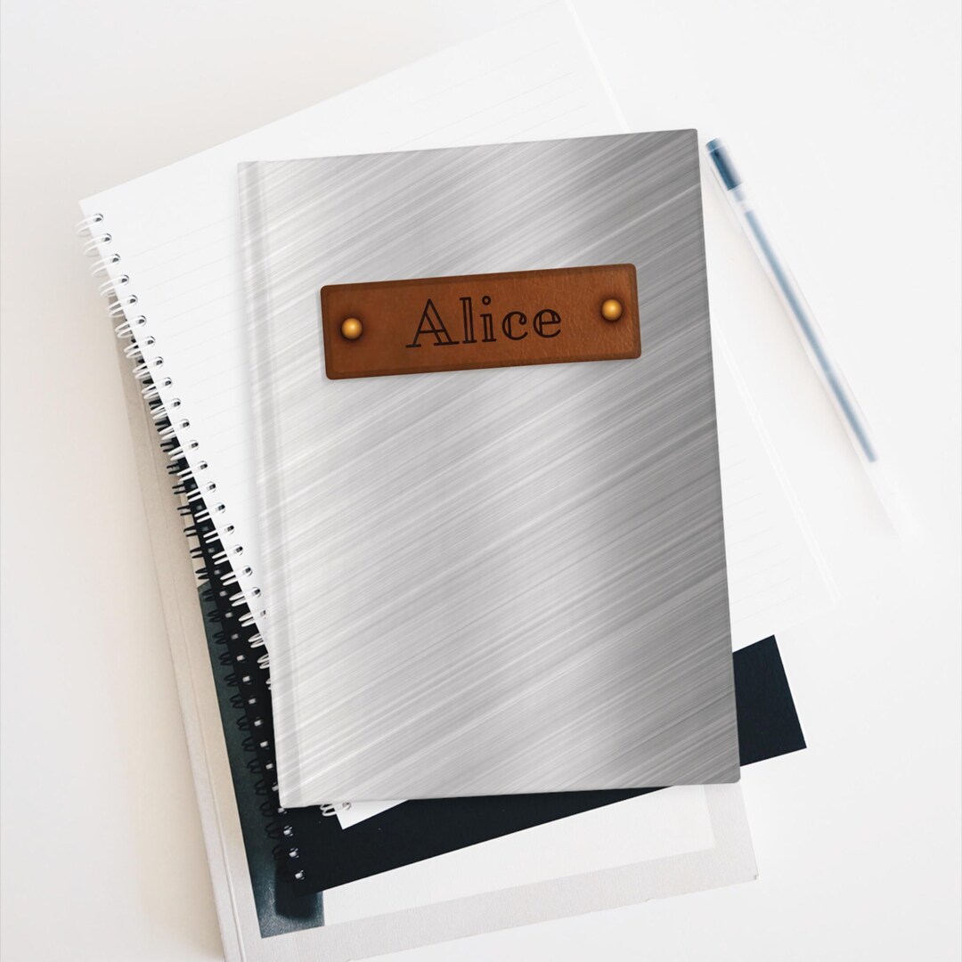 Stainless Steel and Leather Name Plate All-over-print Hardcover Journal ...