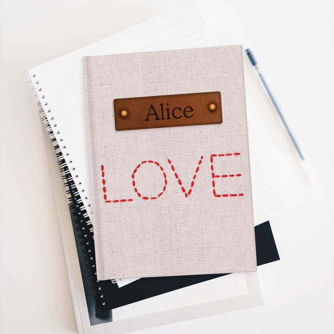 LOVE Embroidered and Leather Name Plate All-over-print Hardcover ...