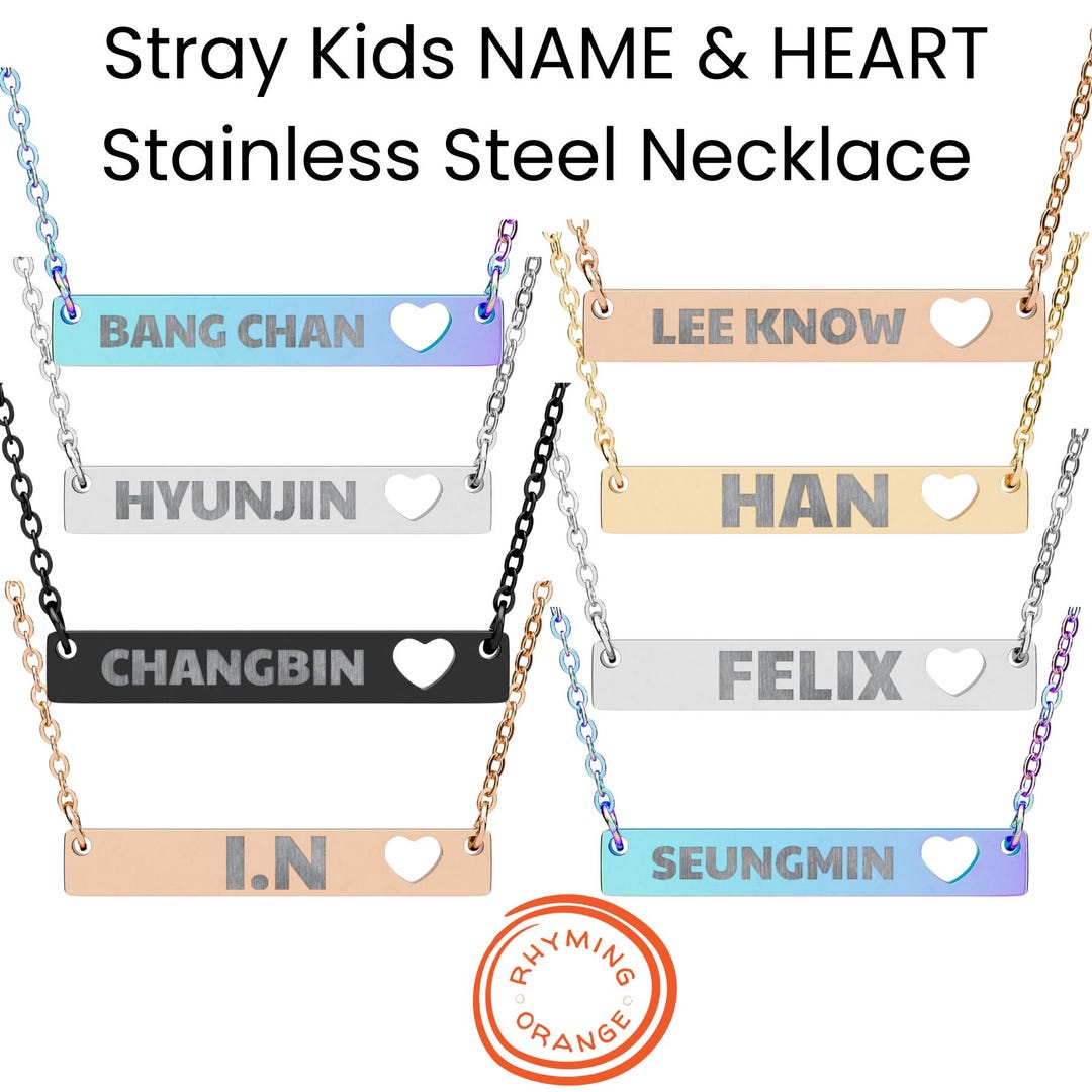 Stray Kids Member Name Cutout Heart Bar Necklace, SKZ Engraved Necklace ...