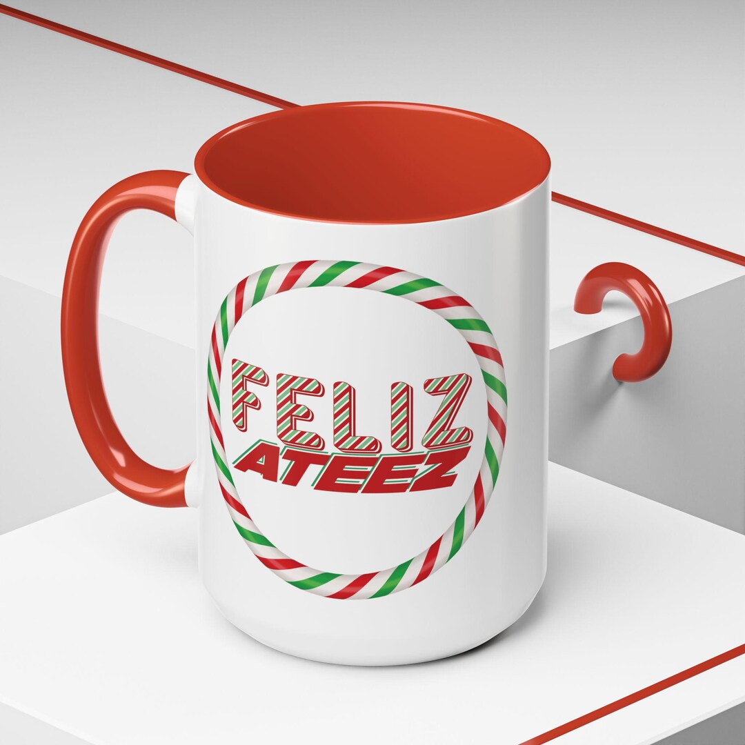 Personalized Ateez Holiday Coffee Mug, Custom "feliz Ateez" Ceramic Red ...