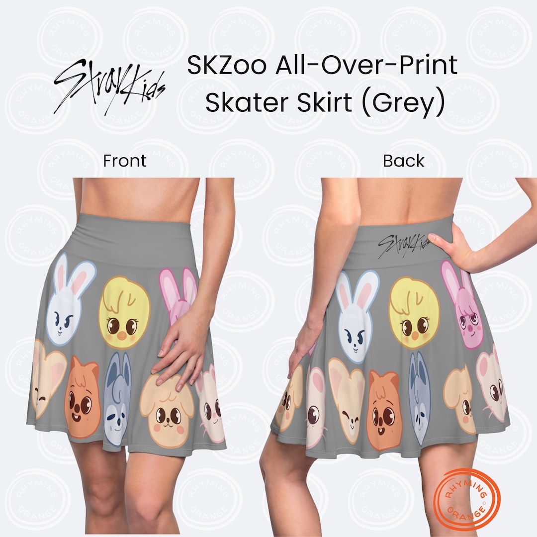 Stray Kids Skzoo All-over-print Skater Skirt, Grey Straykids Clothes ...