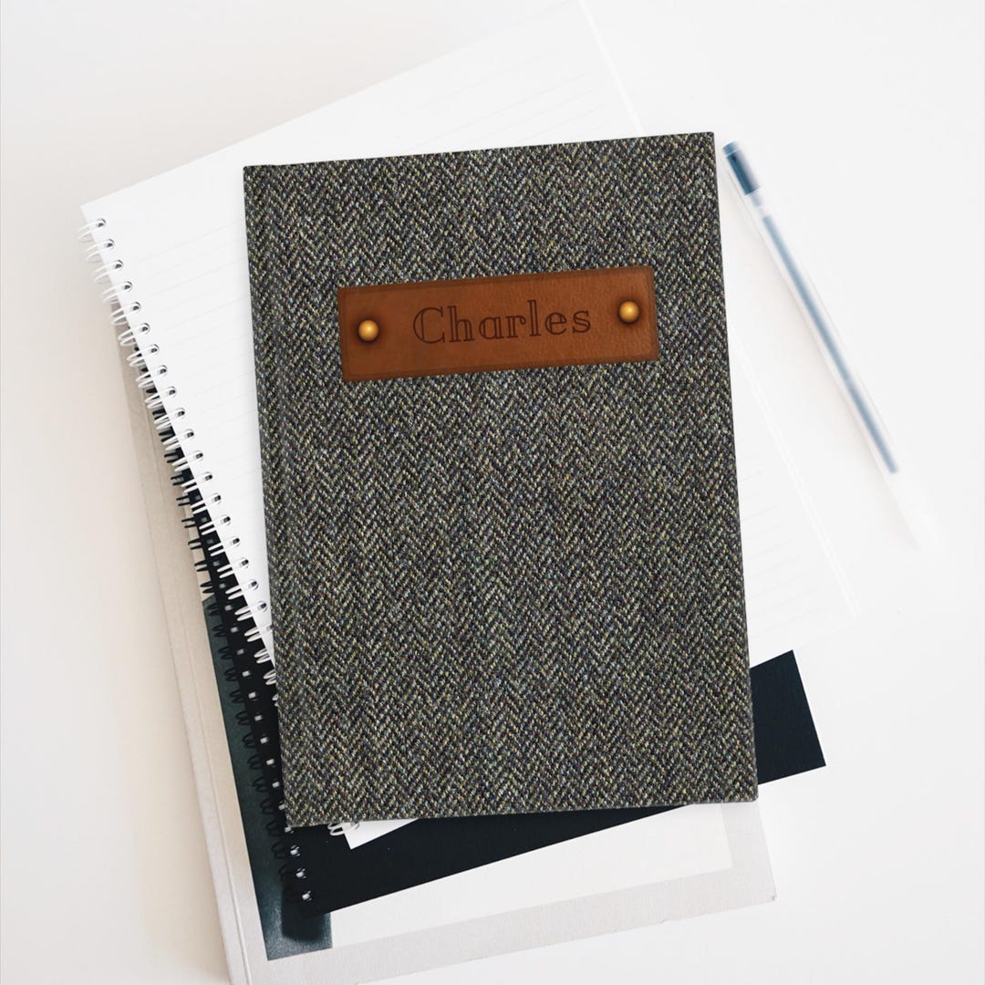 Tweed and Leather Name Plate All-over-print Hardcover Journal Matte ...