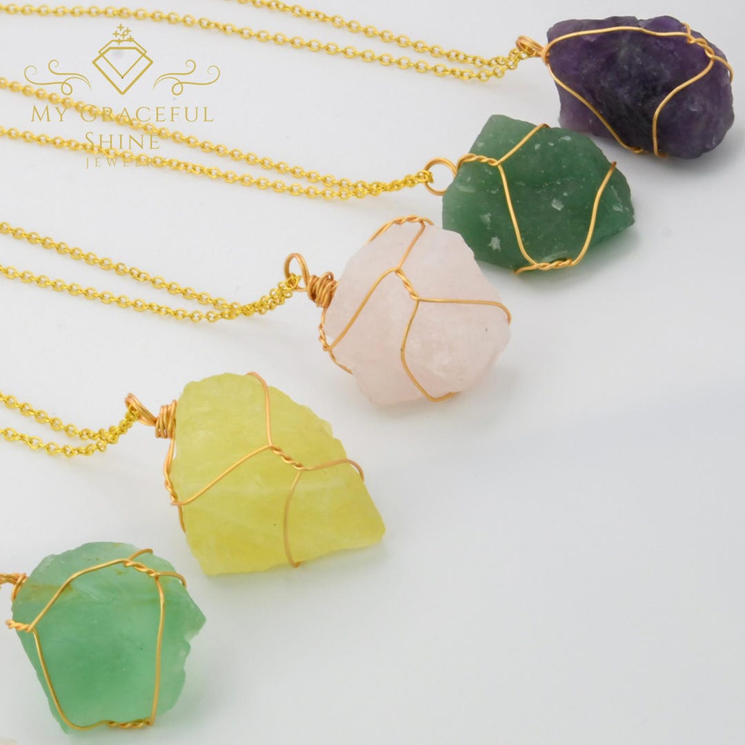 Healing Crystals Necklace Large Raw Crystal Pendant Anxiety Healing Necklace Handmade Gift for ...