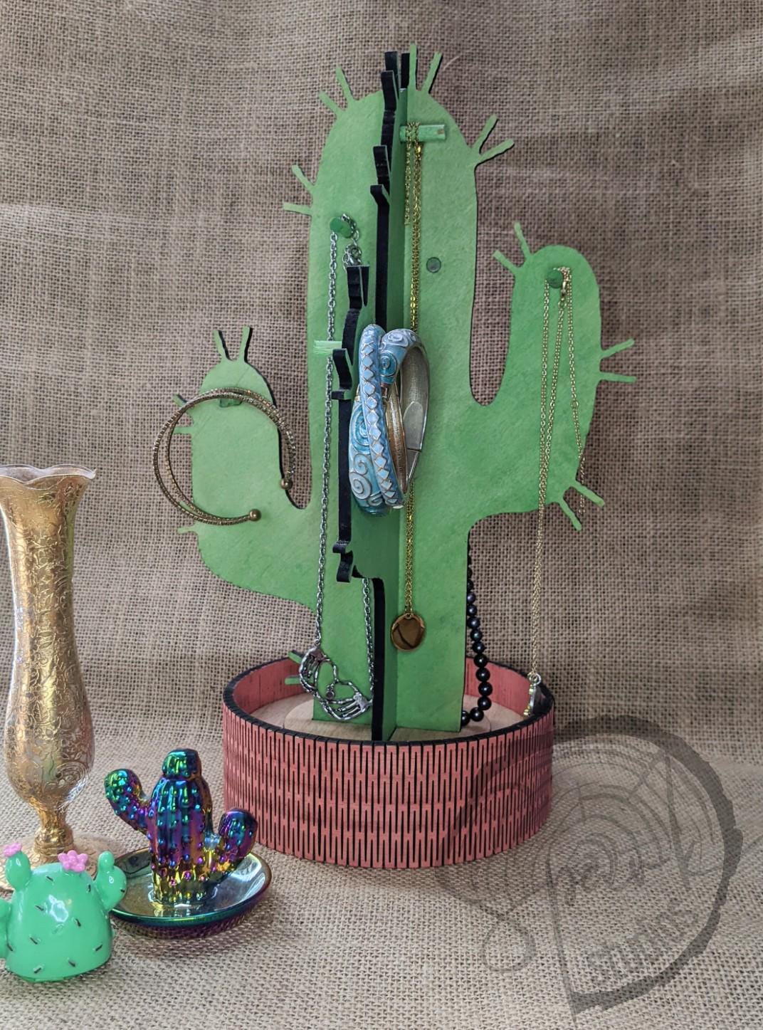 Cactus Jewelry Holder Lazy Susan 360 Degree Jewelry Organizer