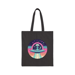 Alien Peace Sign Canvas Tote Bag, UFO Shoulder Beach Bag, Sci-fi ...