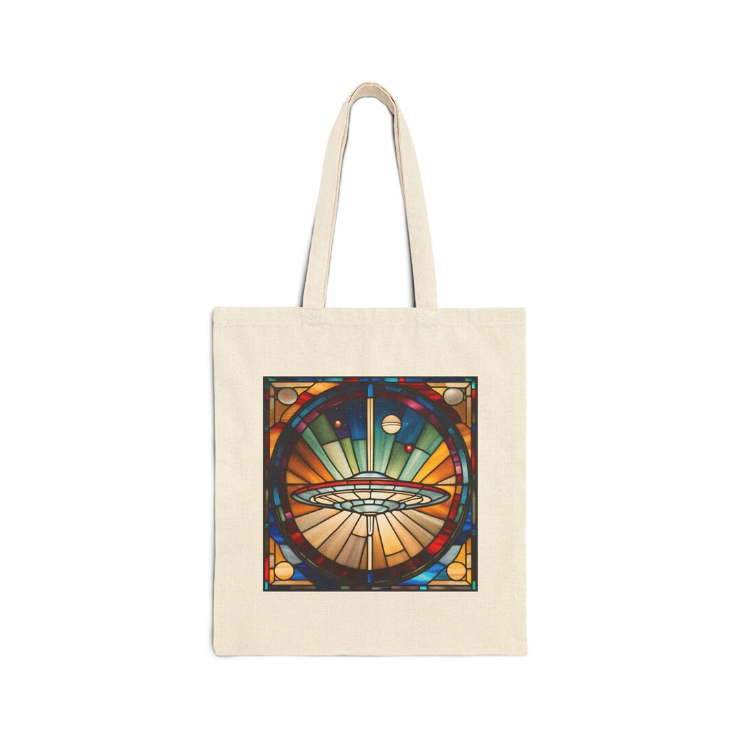 Stained Glass Tote Bag, UFO Alien Space, Reusable Shopping Carryall ...
