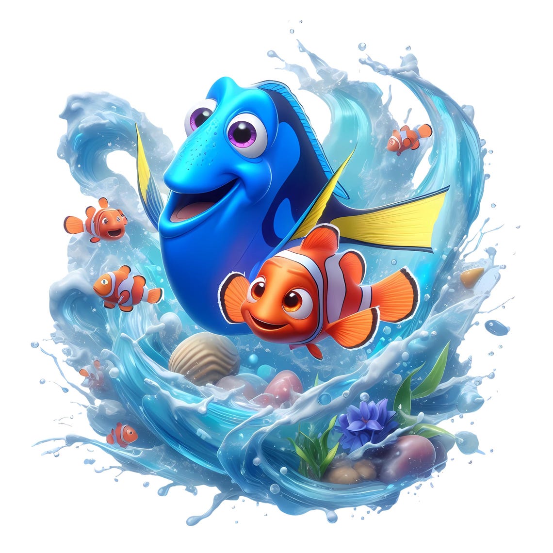 Finding Nemo & Dory Watercolor Splash 4 PNG Clipart (digital Download ...