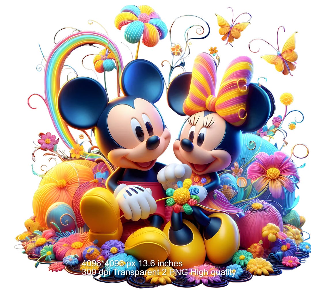 2 PNG Mickey Mouse and Minnie Splash and Watercolor Digital Design PNG ...