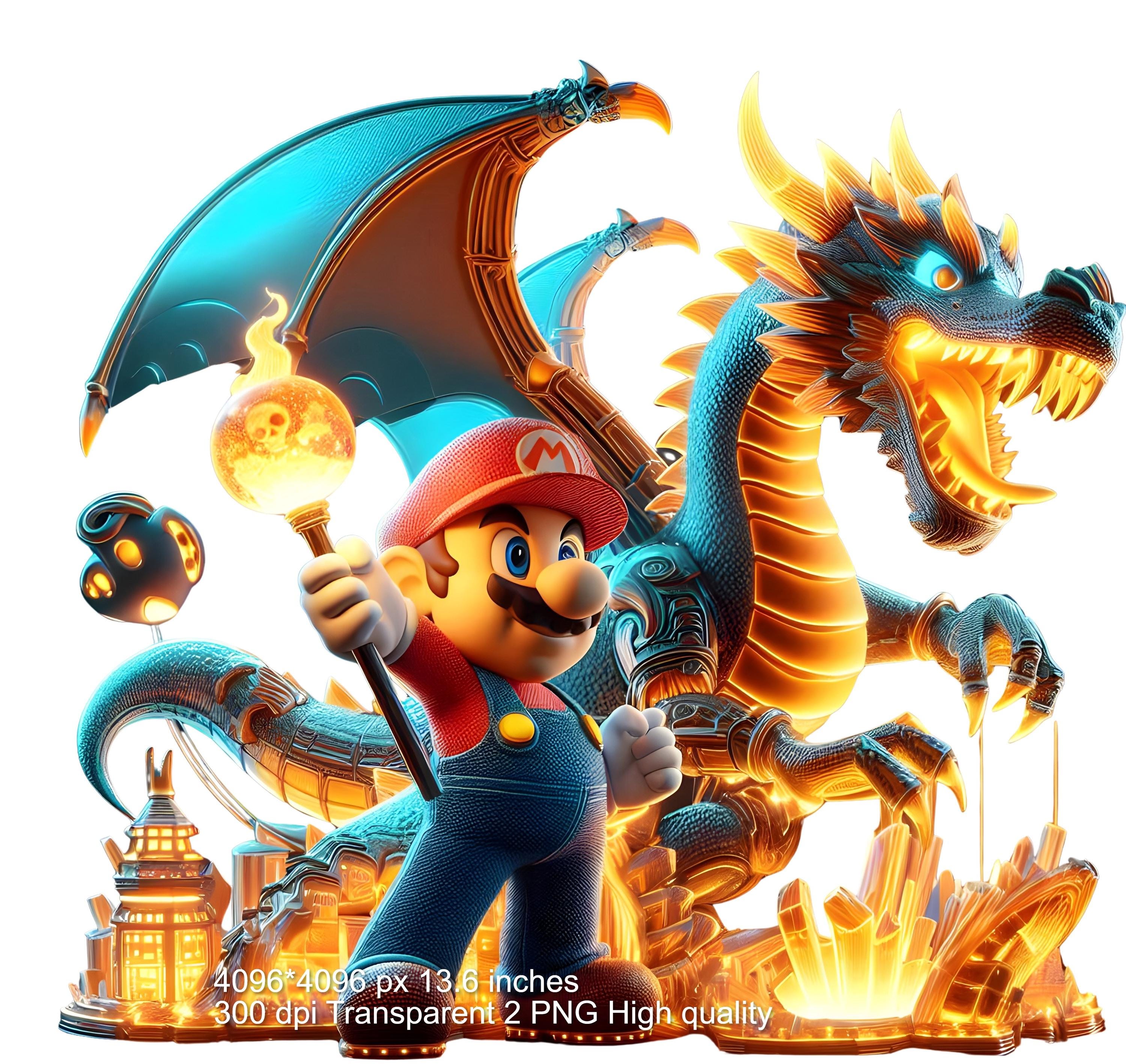 Super Mario and Dragon Watercolor PNG: Splash Art Sublimation (digital ...
