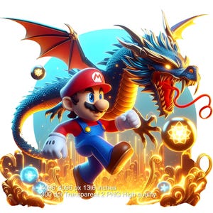 Super Mario and Dragon Watercolor PNG: Splash Art Sublimation (digital ...