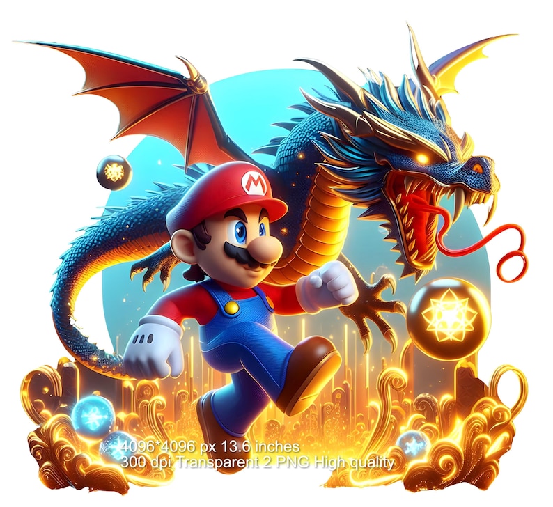 2 PNG Super Mario and Dragon Splash and Watercolor Digital Design PNG ...