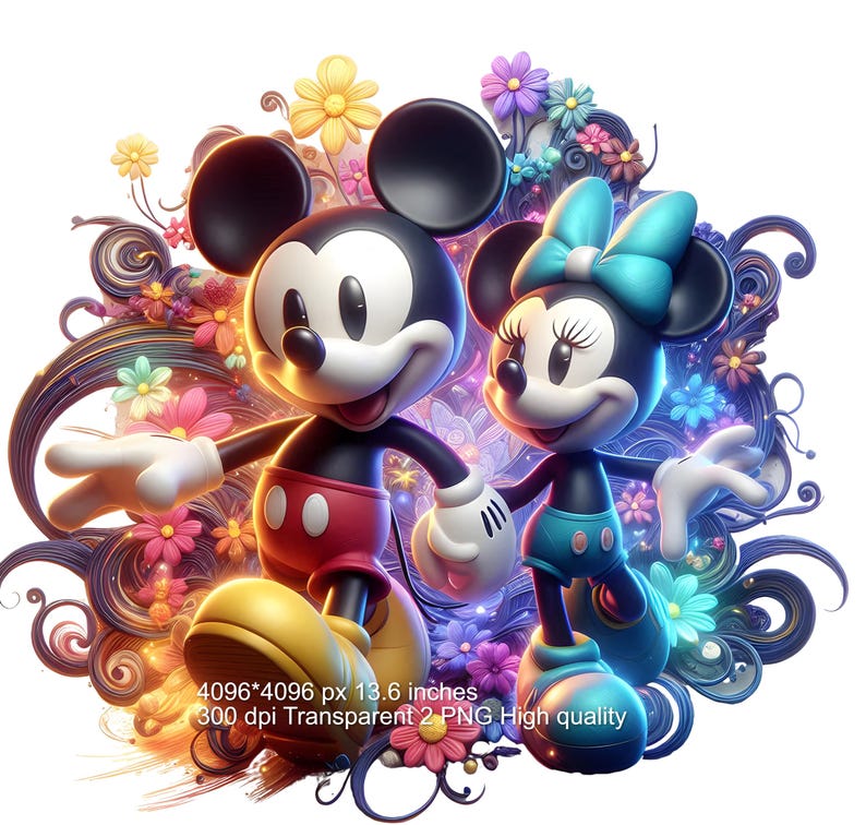 2 PNG Mickey Mouse and Minnie Splash and Watercolor Digital Design PNG ...