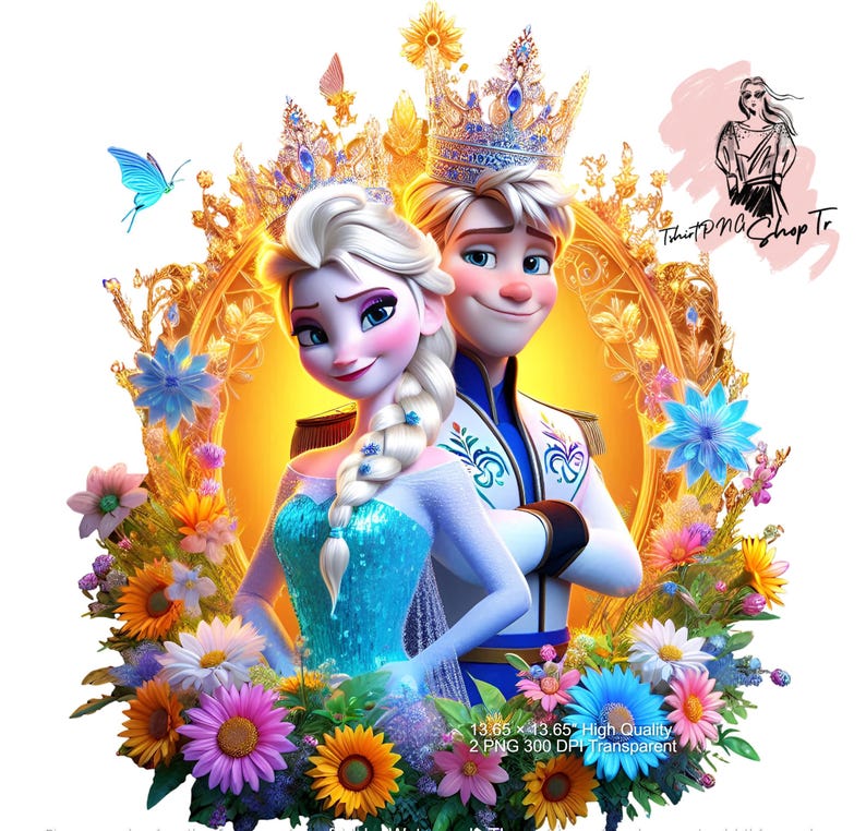 2 PNG Elsa and Boyfriend Watercolor and Splash Digital Design PNG File ...