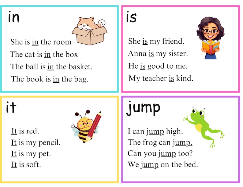 INSTANT DOWNLOAD 100 Printable Sight Word Flash Cards With Sentences ...