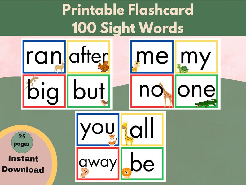 Printable Flashcard,100 Sight Words, Preschool, Kindergarten ...