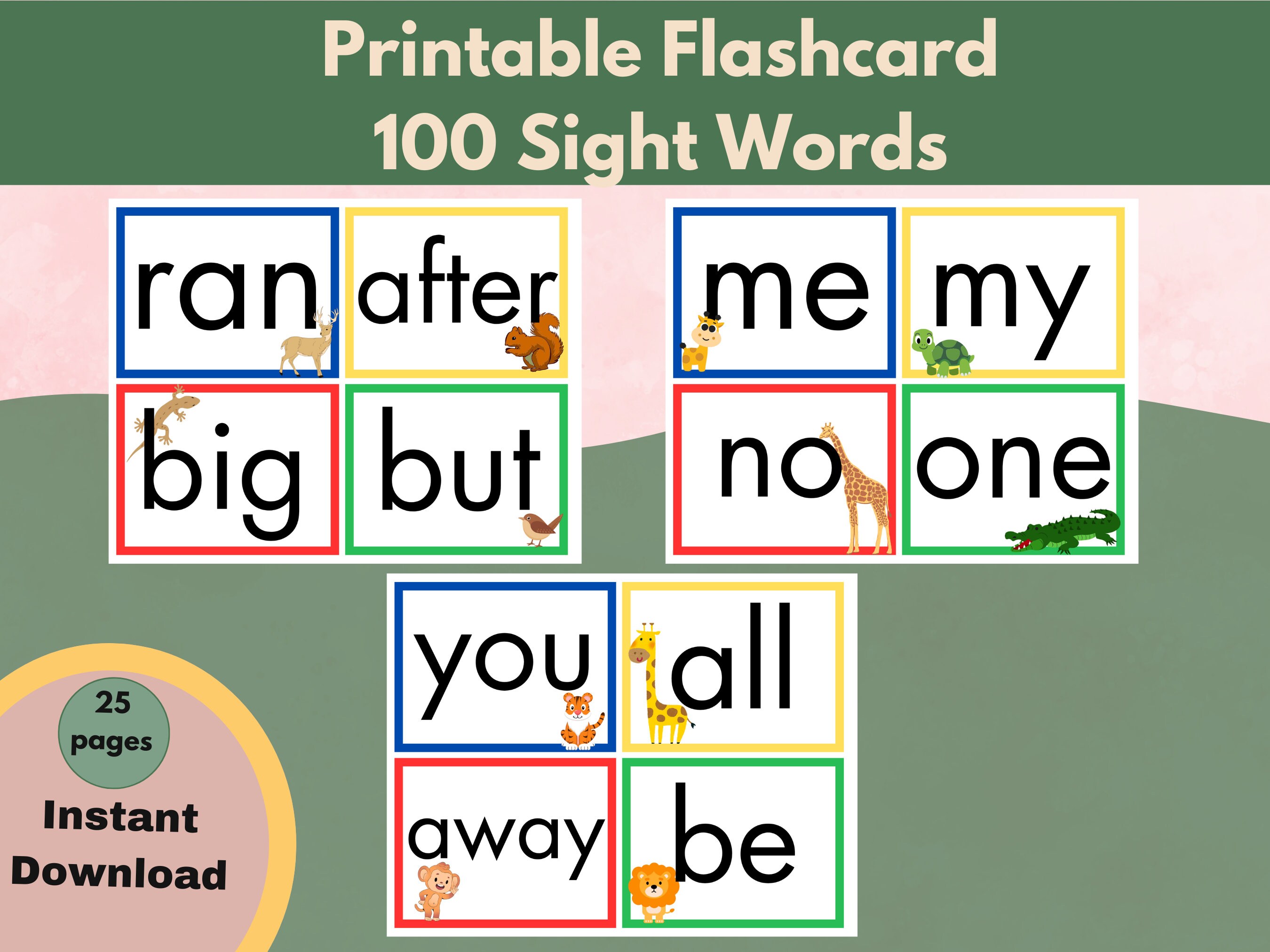 Printable Flashcard,100 Sight Words, Preschool, Kindergarten ...