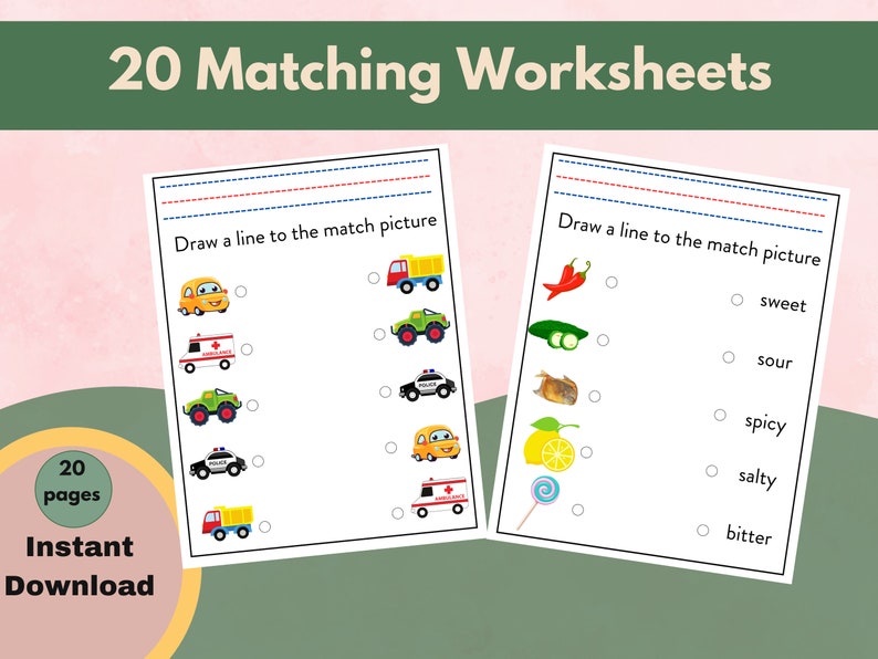 Printable Matching Worksheets, Match the Picture, Kindergarten ...
