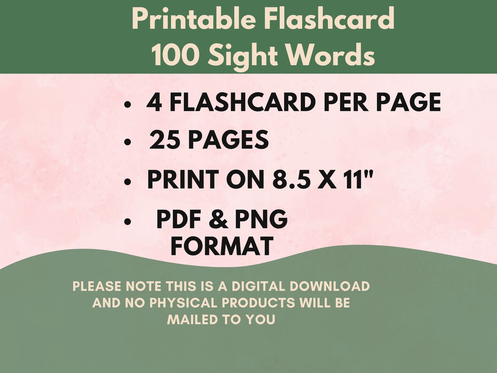 Printable Flashcard,100 Sight Words, Preschool, Kindergarten ...