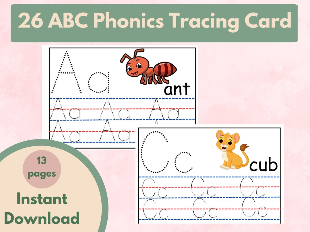 26 ABC Phonics Tracing Cards, Preschool-kindergarten Handwriting and ...