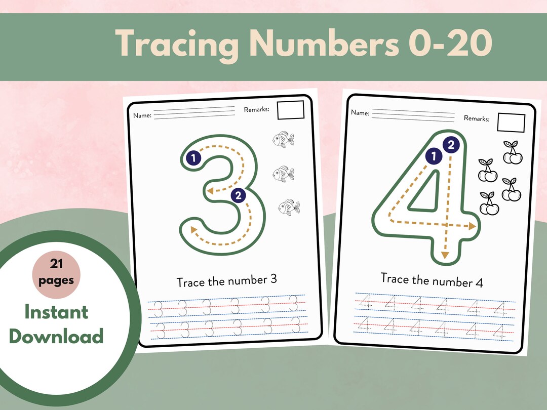 0-20 Number Tracing Worksheet, Traceable Numbers, Preschool Worksheets ...