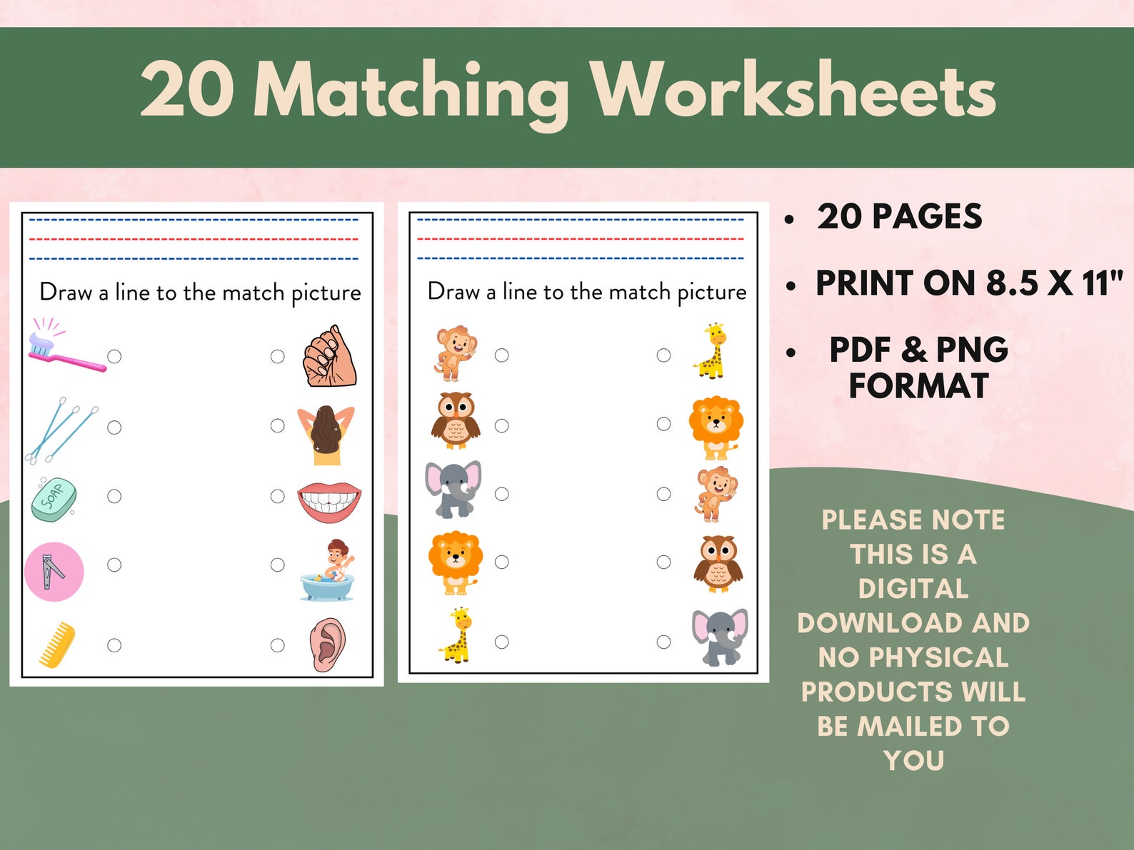Printable Matching Worksheets, Match the Picture, Kindergarten ...