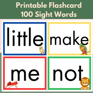 Printable Flashcard,100 Sight Words, Preschool, Kindergarten ...