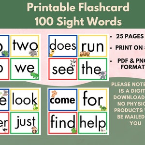 Printable Flashcard,100 Sight Words, Preschool, Kindergarten ...