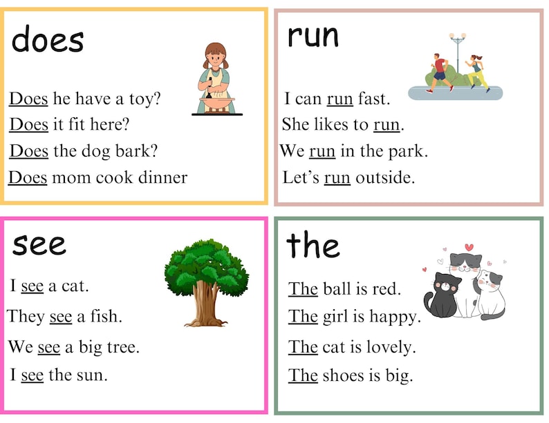 INSTANT DOWNLOAD 100 Printable Sight Word Flash Cards With Sentences ...