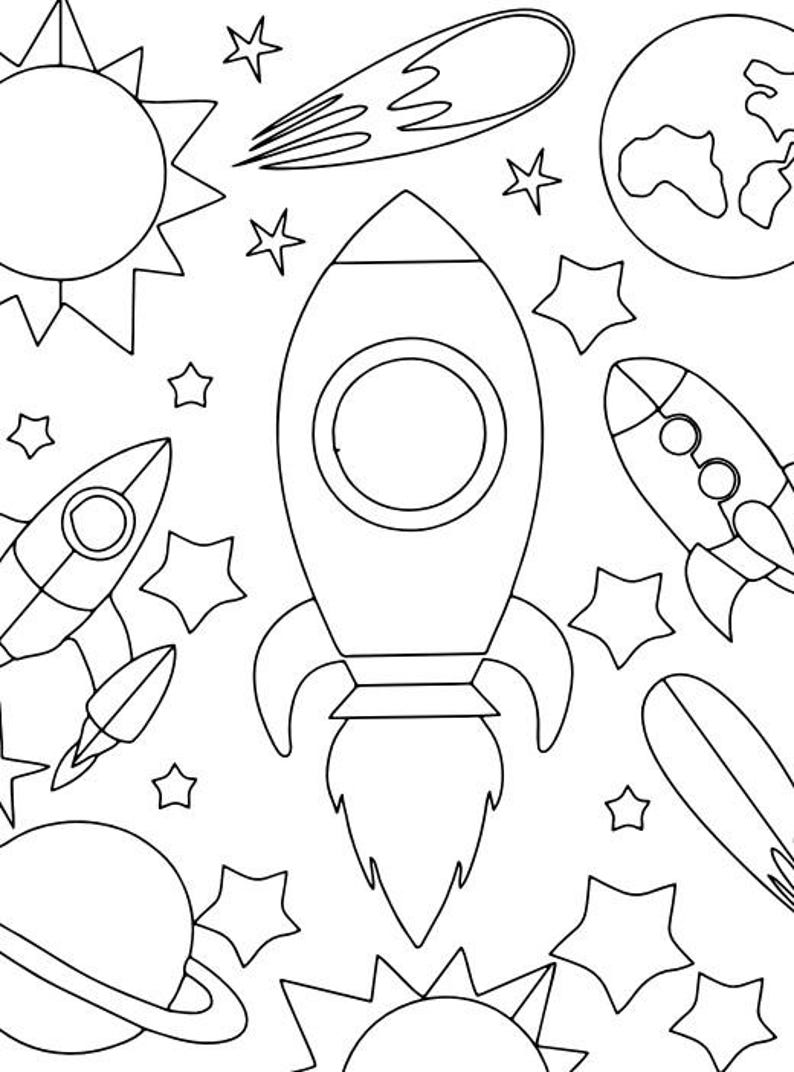 Printable SPACE-THEMED Coloring Pages- Digital File- Instant Download ...