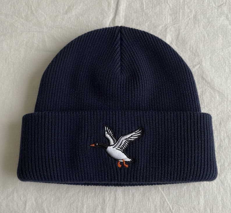 Custom Duck Embroidered Beanie, Flying Bird Winter Hat, Cozy Knit Cap ...