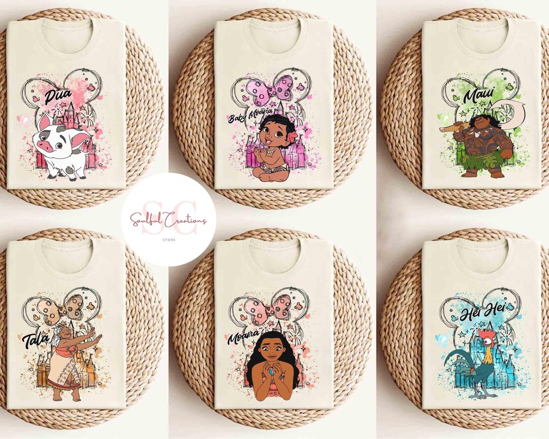 Comfort Colors Disney Castle Watercolor Moana Characters Shirt, Moana 2 ...