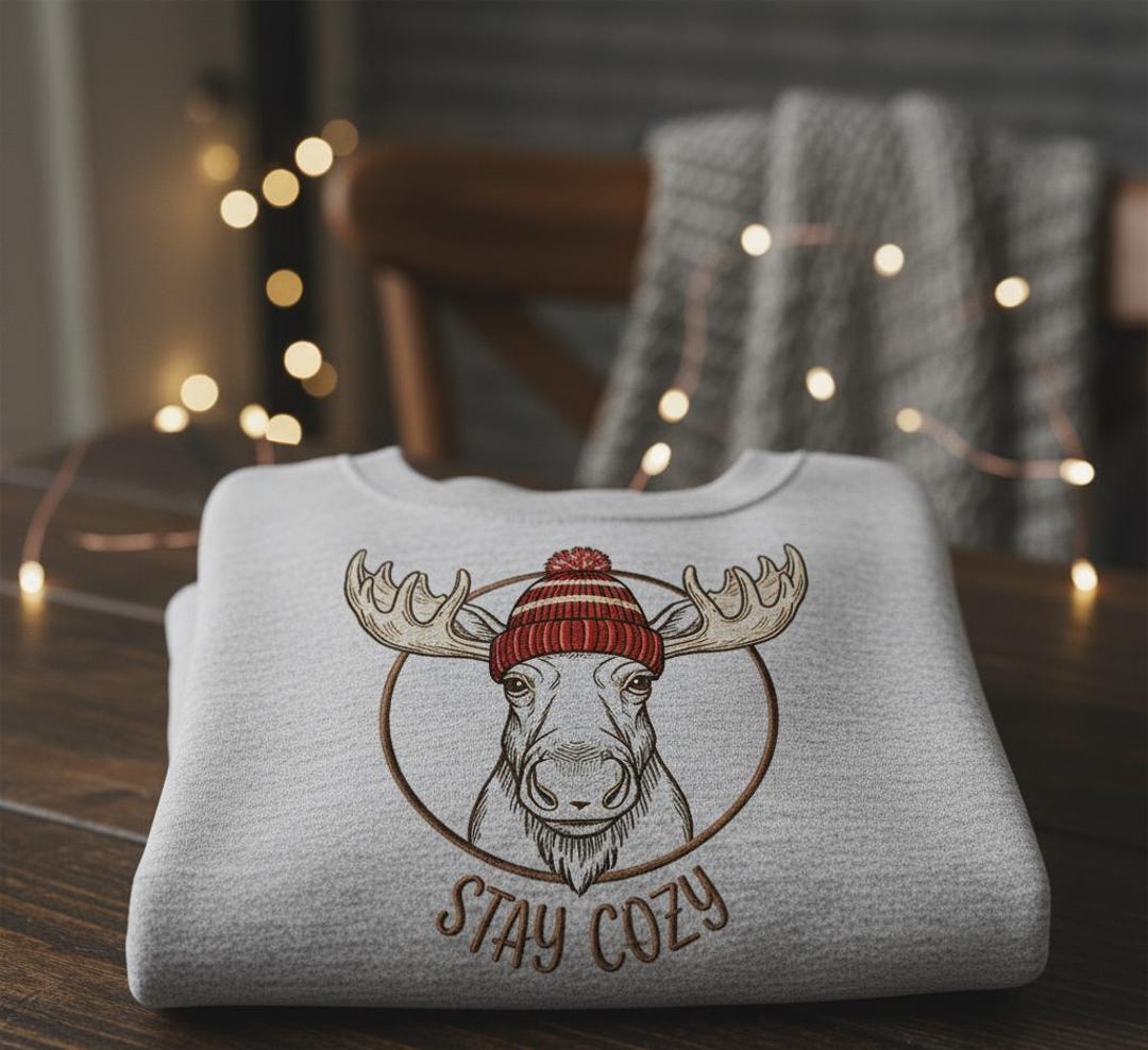 Custom Stay Cozy Moose Sweatshirt Embroidered Winter Animal Pullover ...