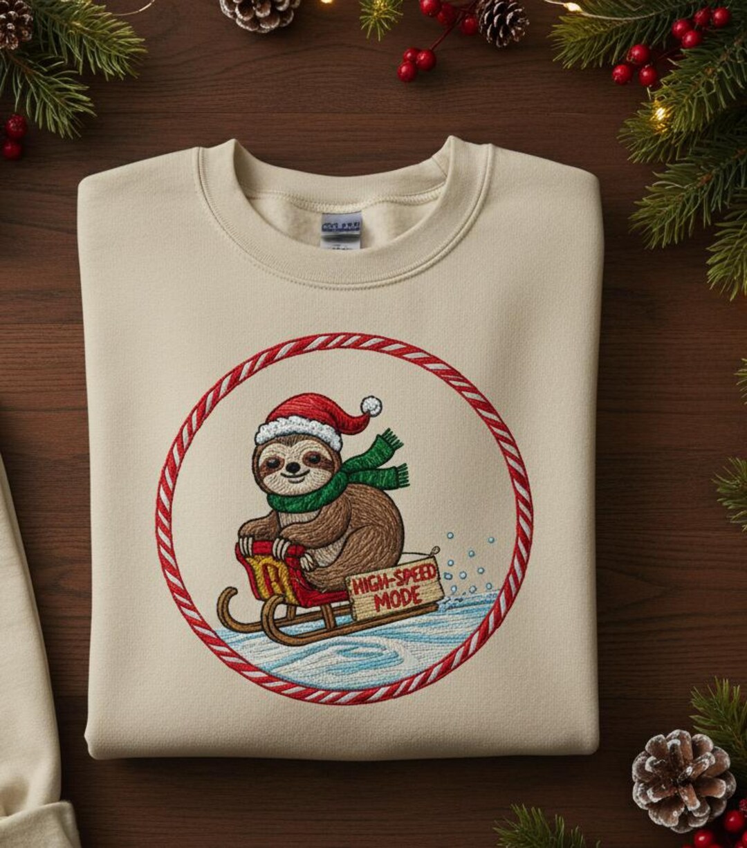 Custom Christmas Sloth High Speed Mode Sweatshirt With Holiday Sled ...