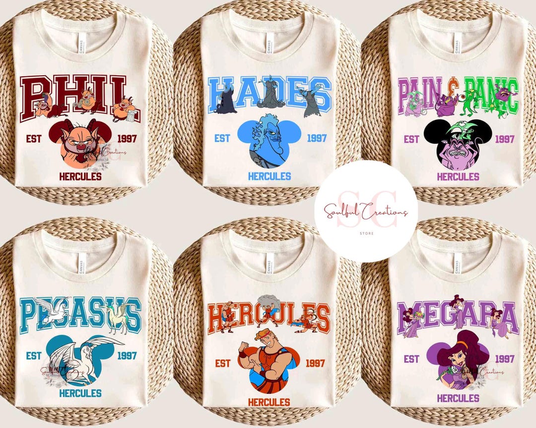 Retro Hercules All Characters Group Custom T-shirt, Vintage Disney ...
