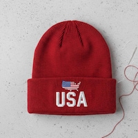Patriotic Embroidered American Flag Cuffed Beanie, Unisex Warm Winter ...