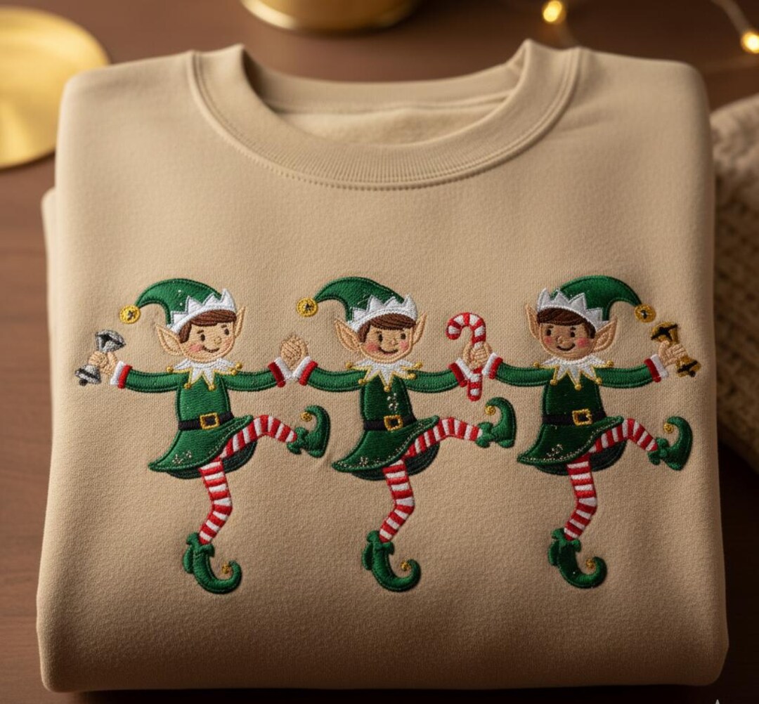 Custom Dancing Elf Embroidered Sweatshirt – Cute Christmas Elves ...