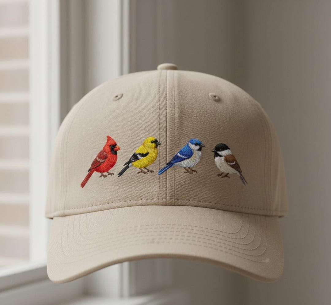 Custom Embroidered Bird Dad Hat, Colorful Songbird Lineup Cap, Minimal ...