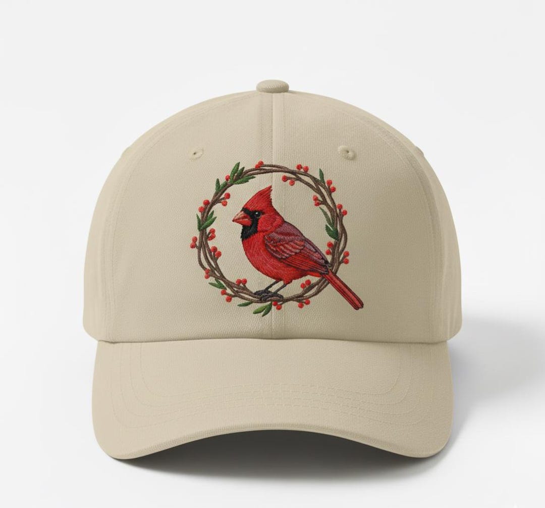 Custom Embroidered Cardinal Dad Hat, Red Cardinal Wreath Cap, Woodland ...