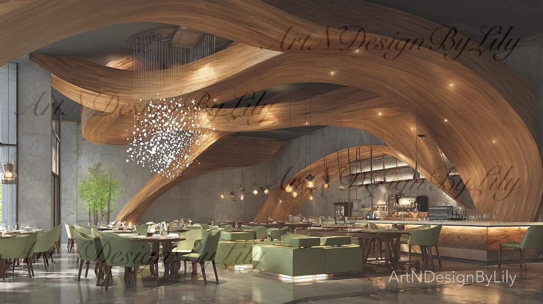 Modern Restaurant Interior Design Concept Art (4 Images + Moodboard) - Etsy