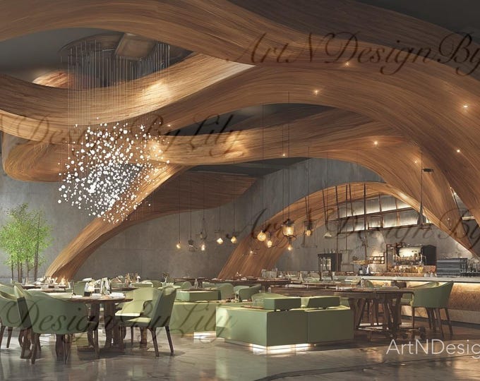 Modern Restaurant Interior Design Concept Art (4 Images + Moodboard) - Etsy