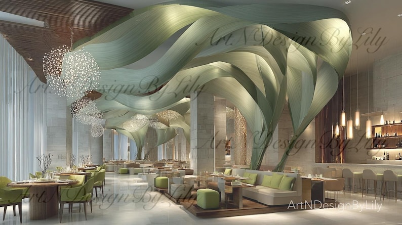 Modern Restaurant Interior Design Concept Art (4 Images + Moodboard) - Etsy